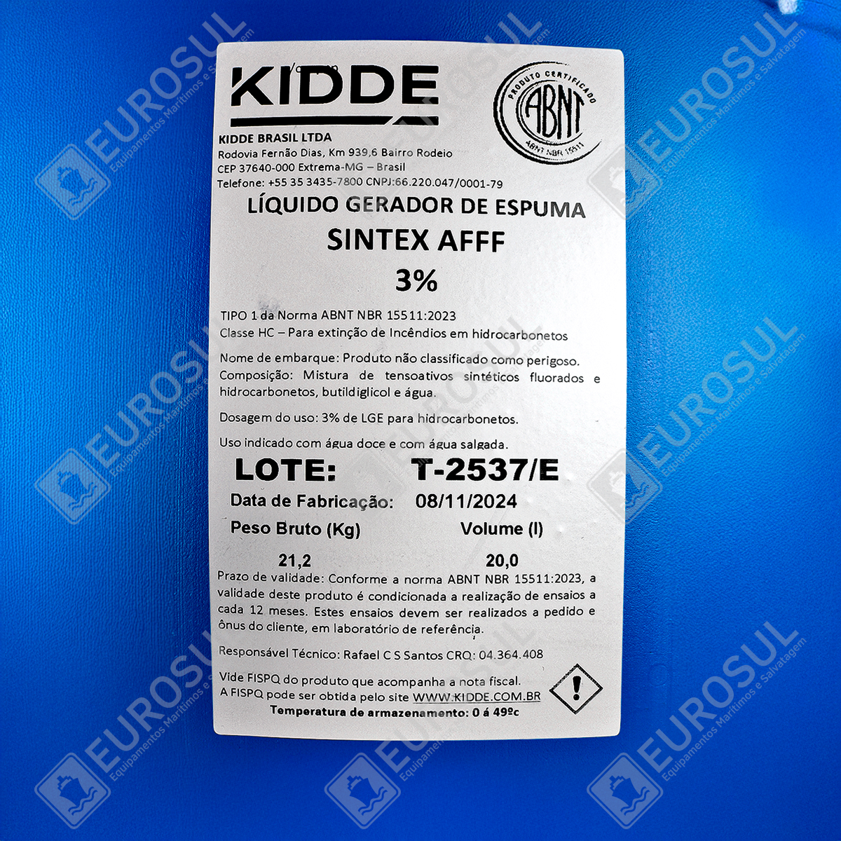 Foam Generator Liquid (LGE) AFFF 3% HC Bombona 20L - Sintex Kidde - Eurosul