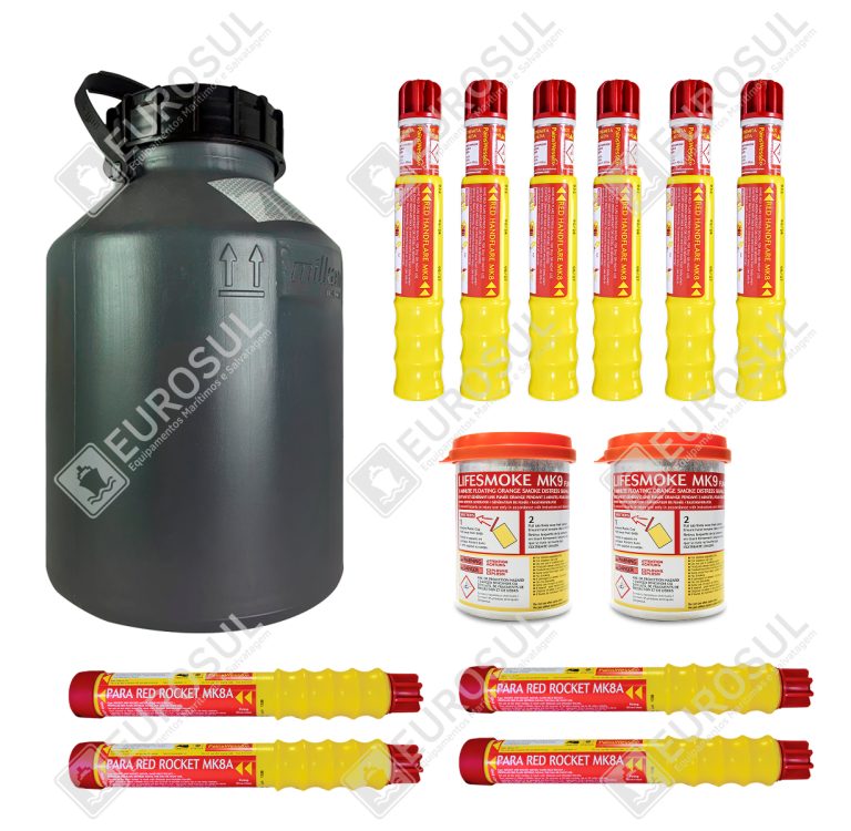 Distress Kit para Balsa Salva-Vidas – 6 Fachos, 4 Paraquedas e 2 ...